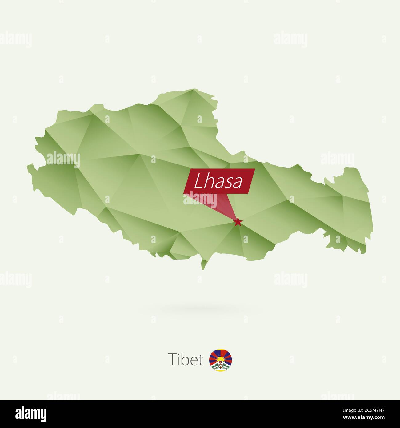 Green gradient low poly map of Tibet with capital Lhasa Stock Vector ...