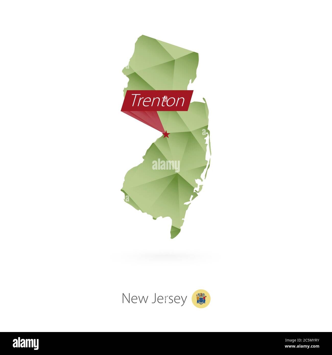Green gradient low poly map of New Jersey with capital Trenton Stock ...