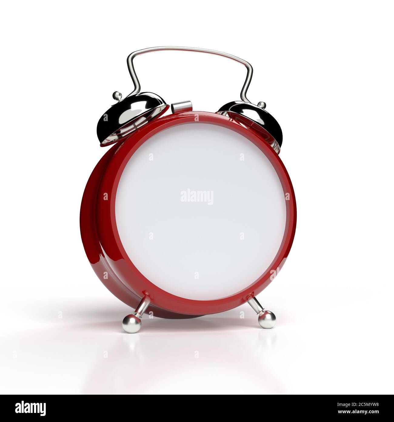 Abstract alarm clock with blank dial on white background. 3D rendering ...