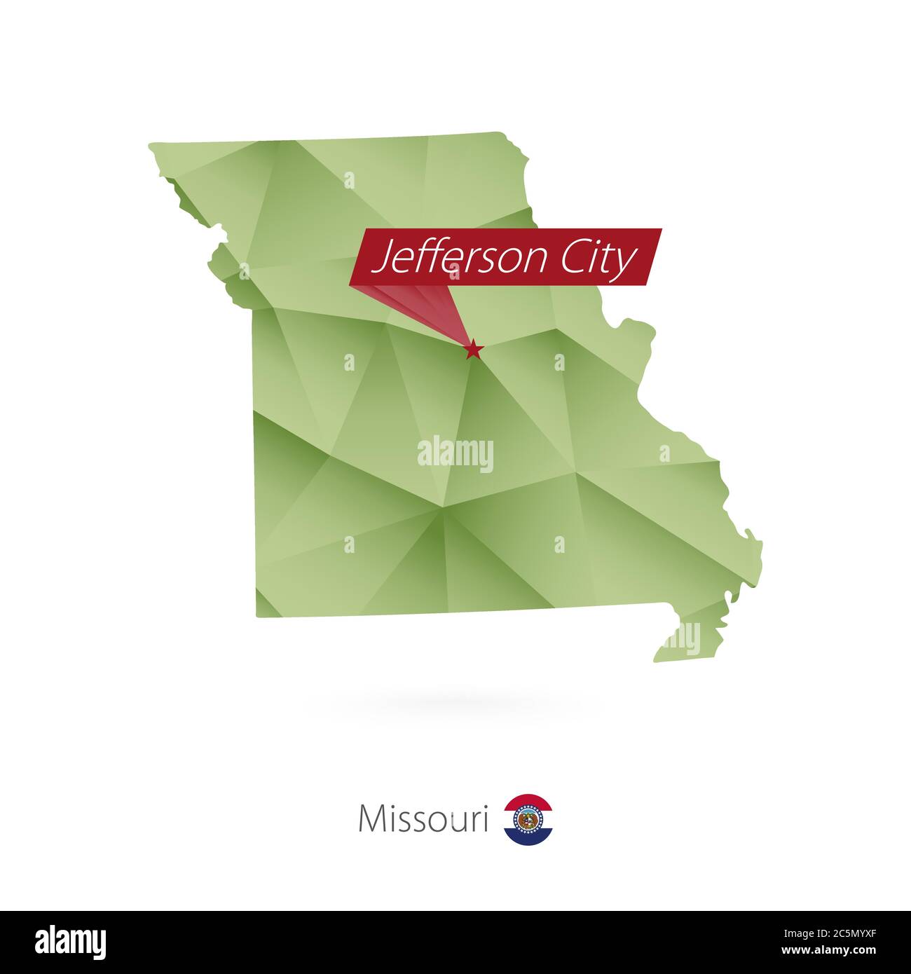 Green gradient low poly map of Missouri with capital Jefferson City ...
