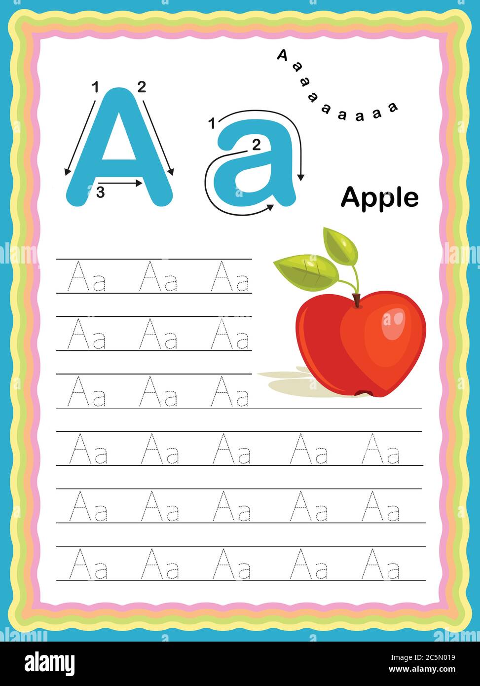 Colorful letter A Uppercase and Lowercase Tracing alphabets start with ...