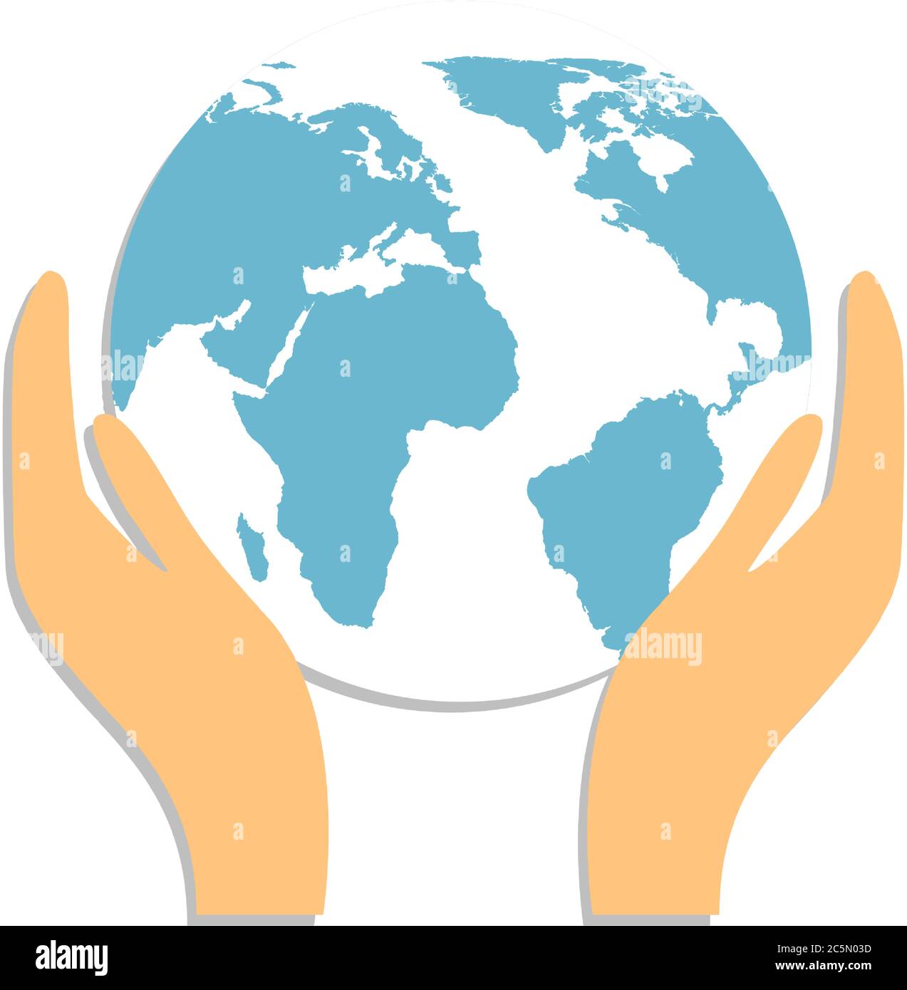Flat paper cut style icon of two hands holding Earth. Vector ...