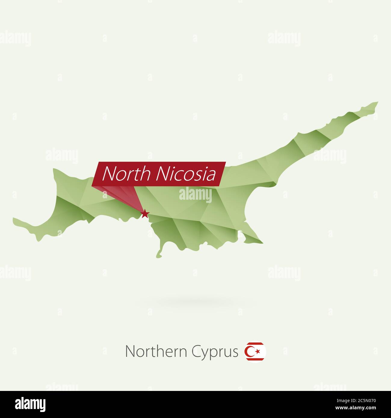 Green gradient low poly map of Northern Cyprus with capital North ...