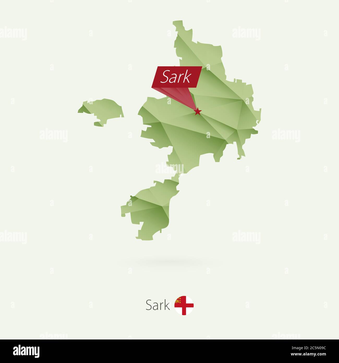 Green gradient low poly map of Sark with capital Sark Stock Vector ...