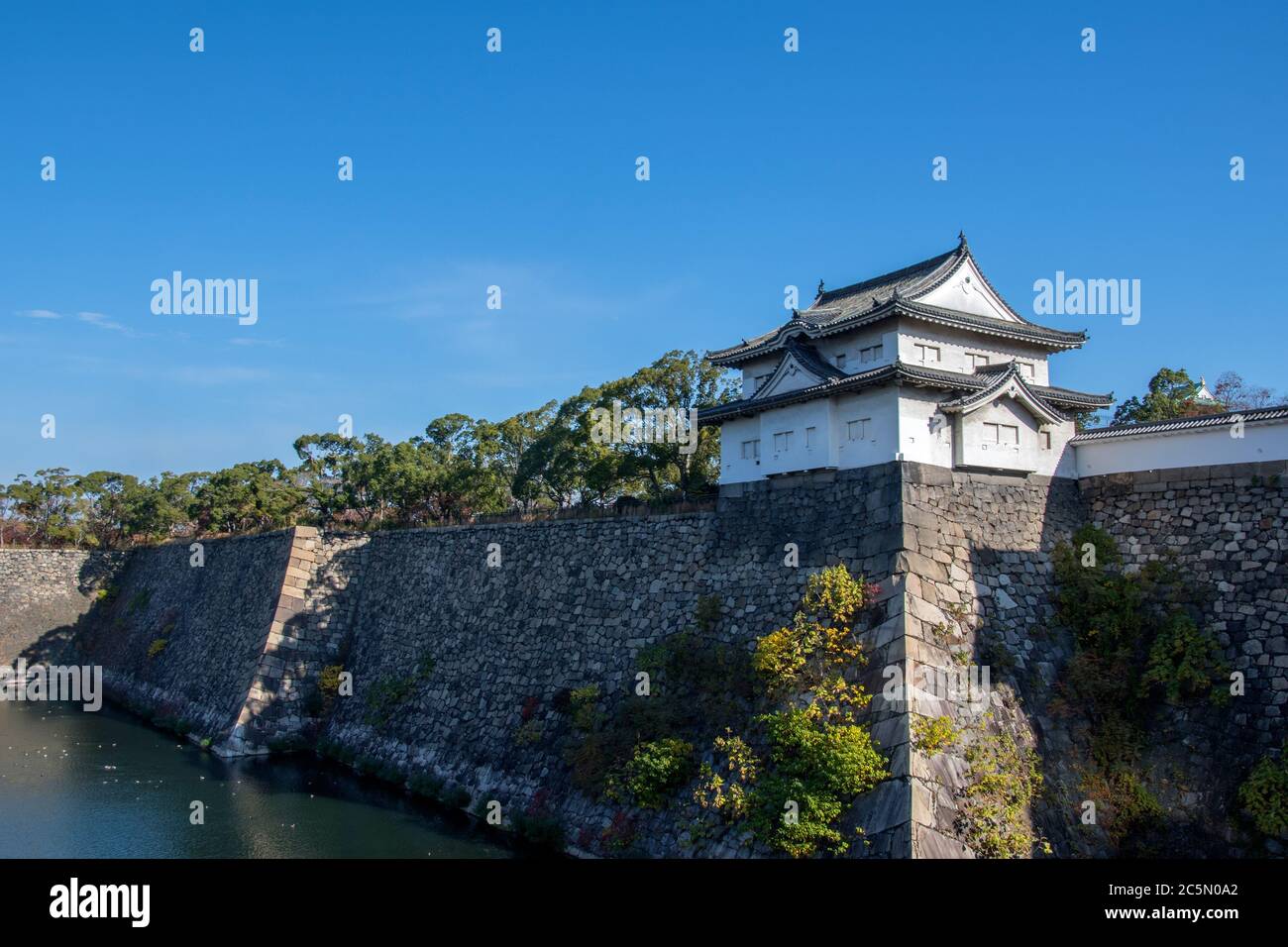 Fortification and ditch water around Osaka Castle for protection in ...