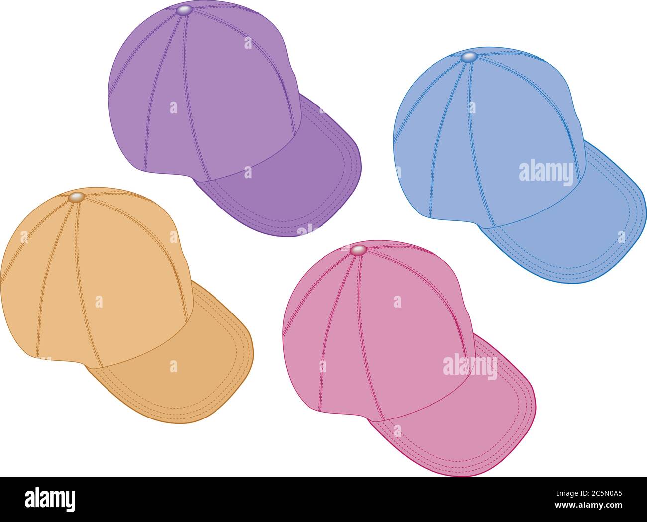 Pink, blue, purple and orange / peach baseball caps Stock Vector Image ...