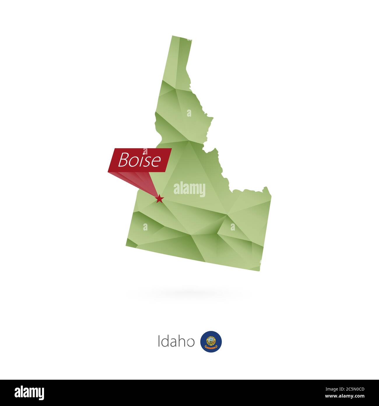 Green gradient low poly map of Idaho with capital Boise Stock Vector ...