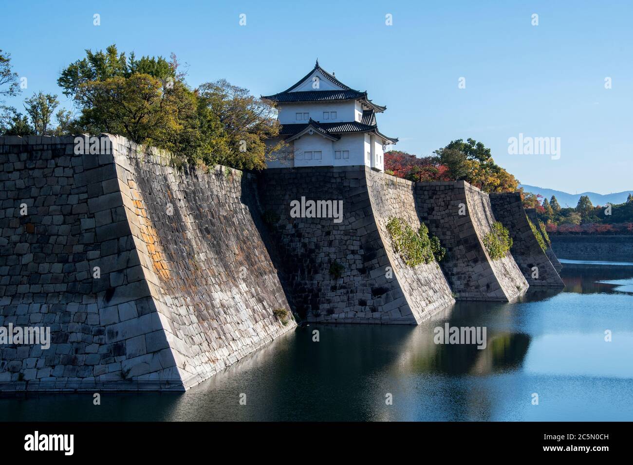 Fortification and ditch water around Osaka Castle for protection in ...