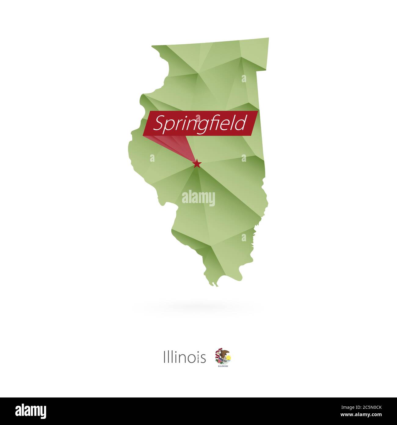Green gradient low poly map of Illinois with capital Springfield Stock ...