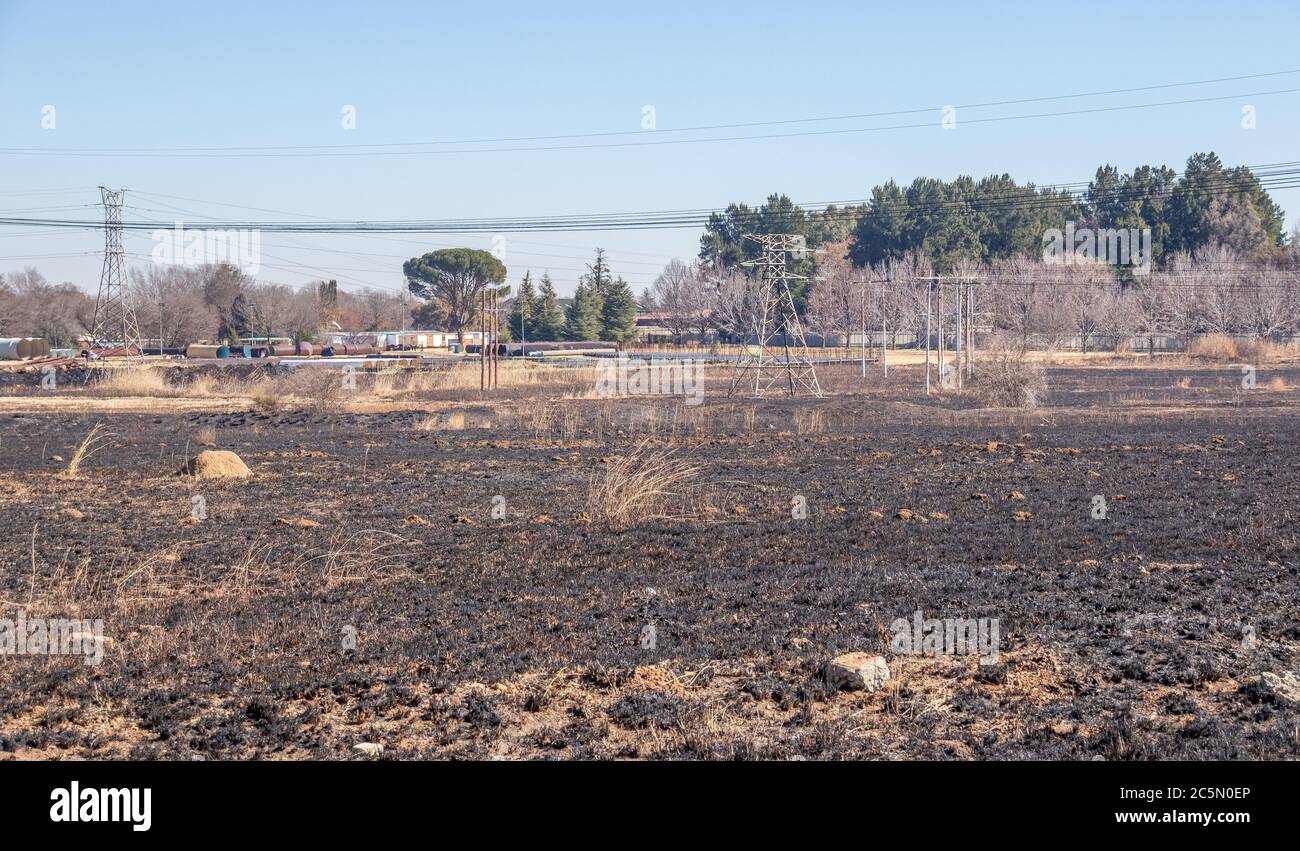 Seasonal winter veld fires on the Highveld in Gauteng province in South ...