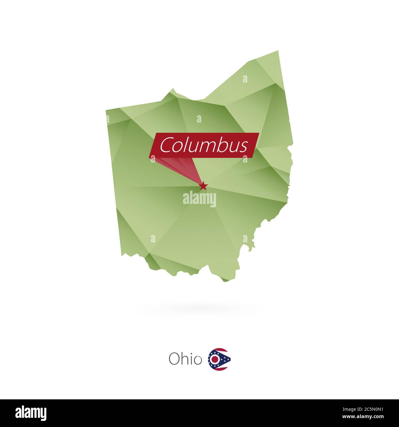 Green gradient low poly map of Ohio with capital Columbus Stock Vector ...