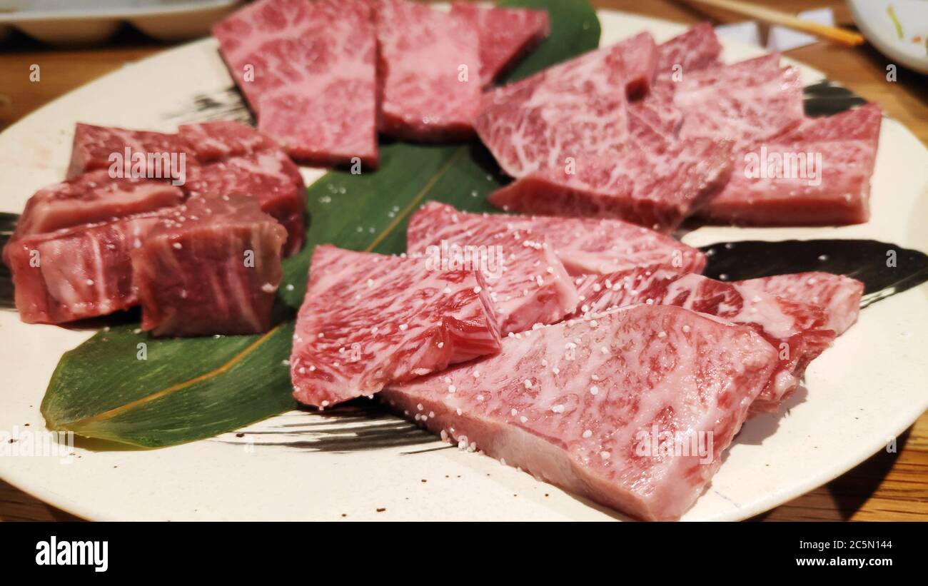 Fresh and raw Japanese wagyu beef sliced Stock Photo - Alamy