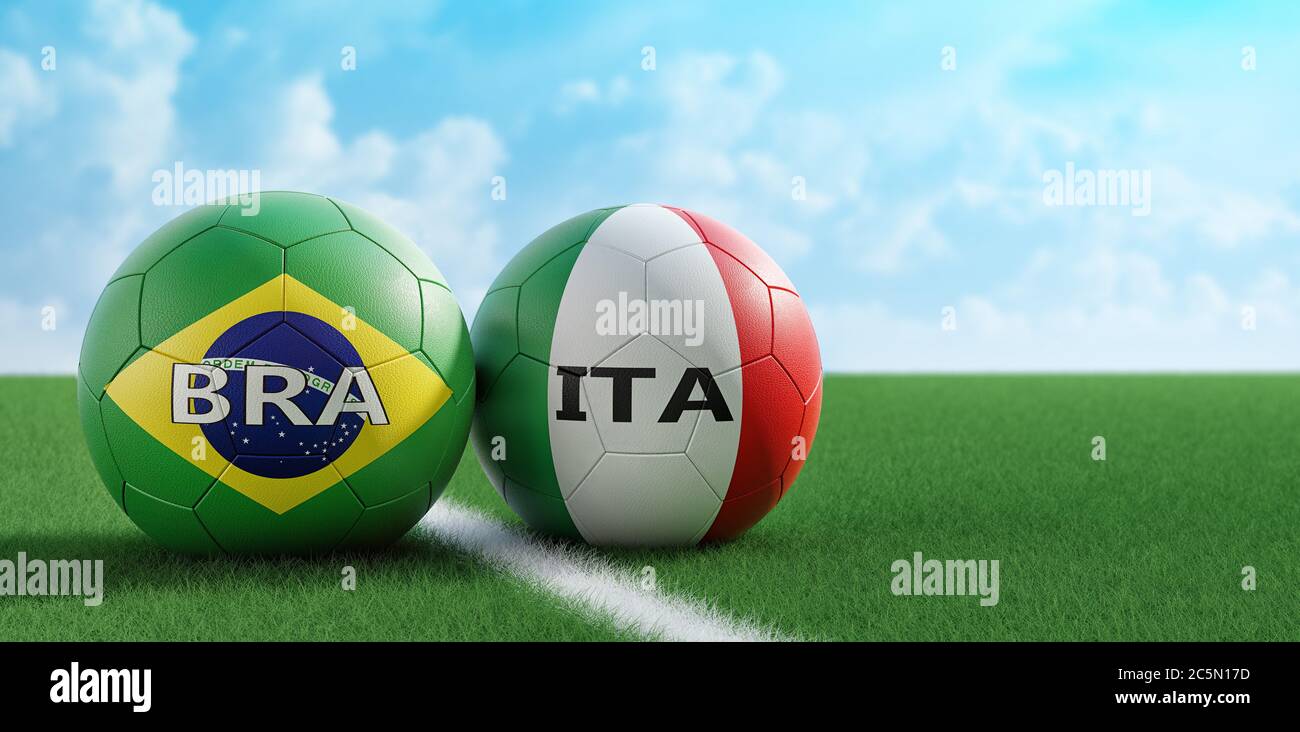 Italy vs. Brazil Soccer Match - Soccer balls in Italy and Brazil ...