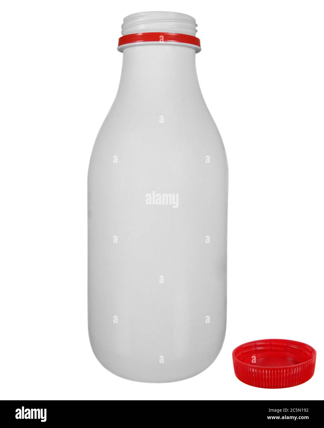 Opened bottle of milk isolated on white background. Clipping path ...