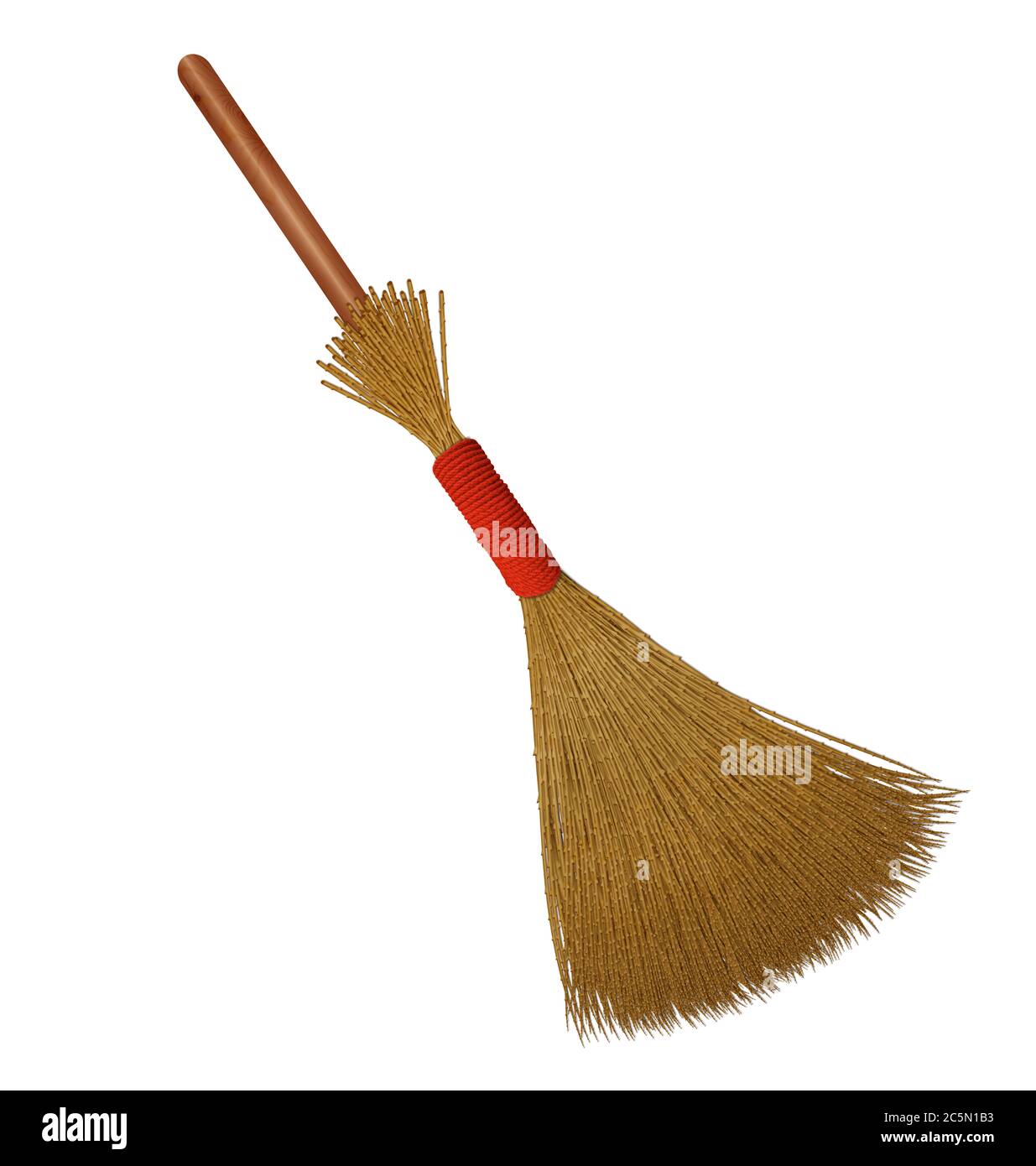 Broom with short wooden handle over white background Stock Photo - Alamy