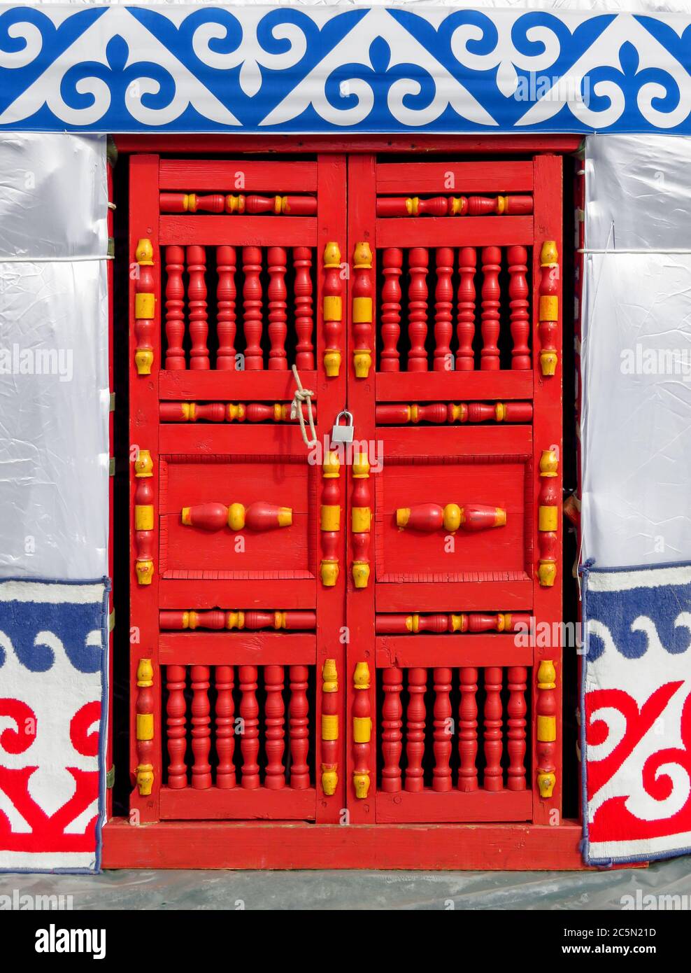 Red wooden door of Kazakh house (the yurt Stock Photo - Alamy