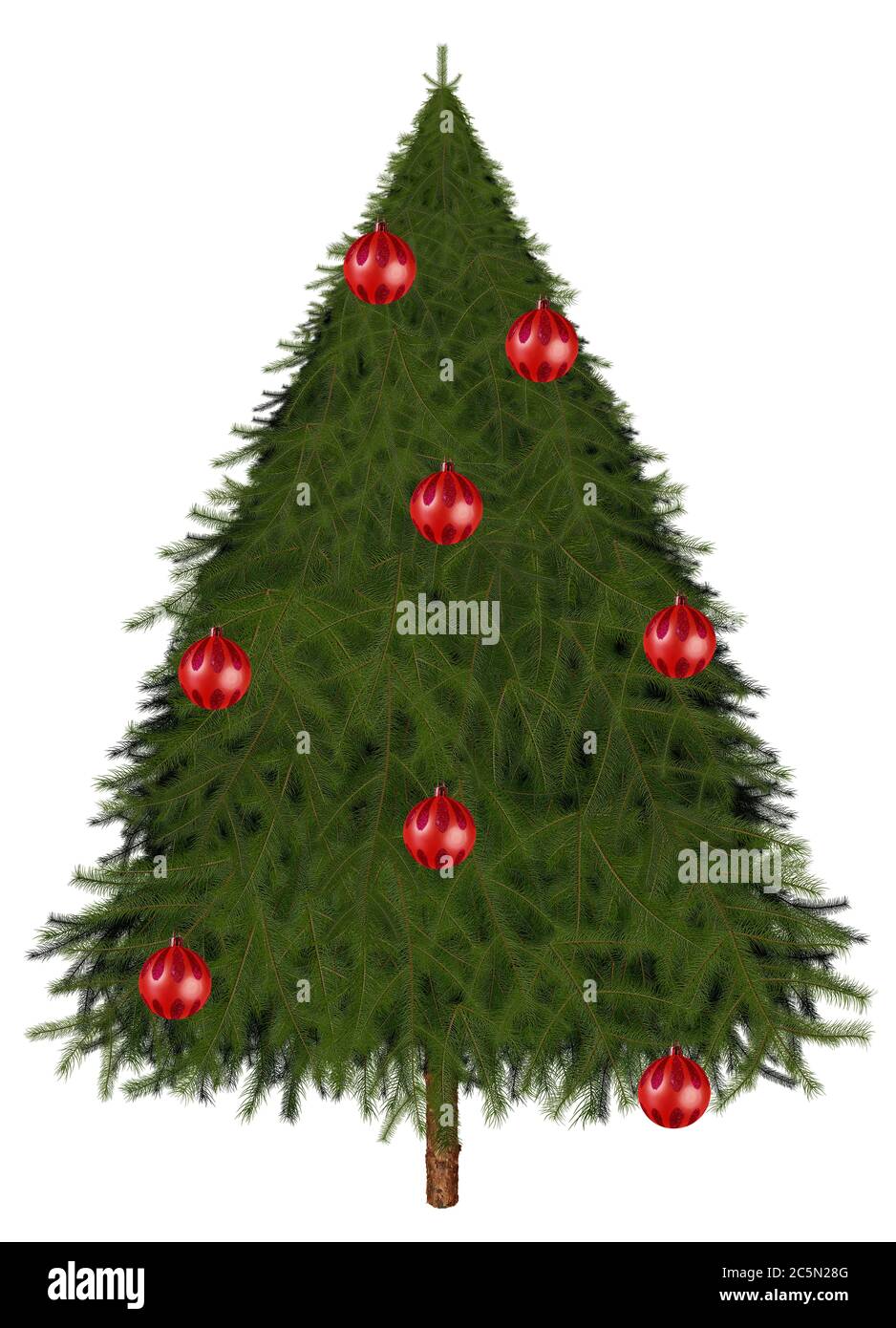 Tall fir tree with red balls isolated on white background Stock Photo ...