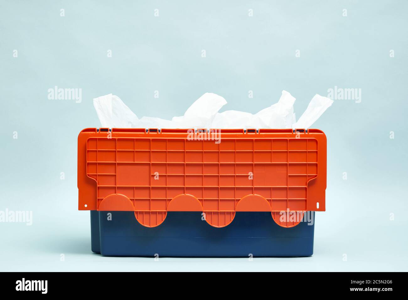 Plastic box with products. Food delivery in platinum boxes. Safe ...