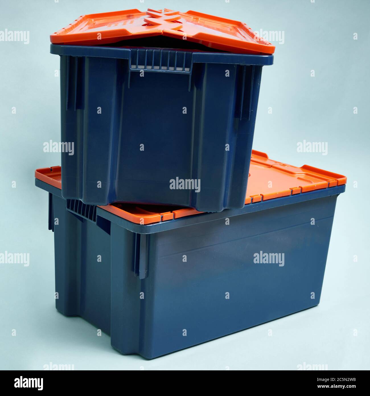 Plastic storage boxes. Boxes for the delivery of products. Orderly ...