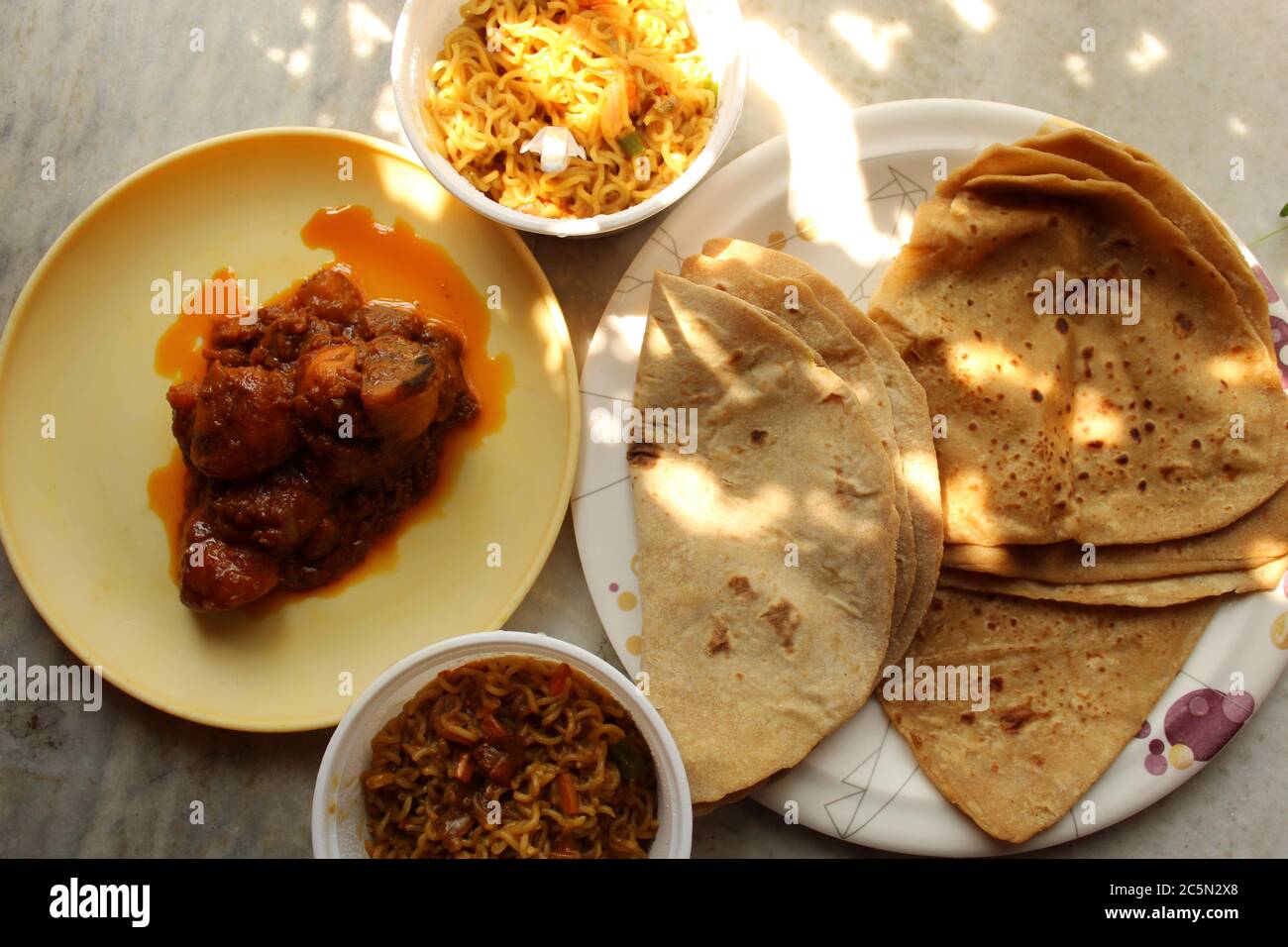 Indian Breakfast arrangement with 'Roti' and 'Paratha', made with Atta ...