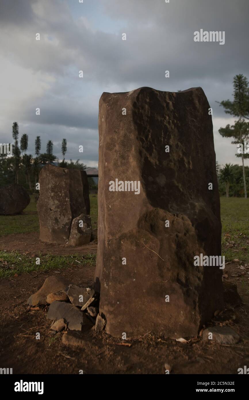 Standing stones (menhirs) at Sekala Brak megalith site in West Lampung ...