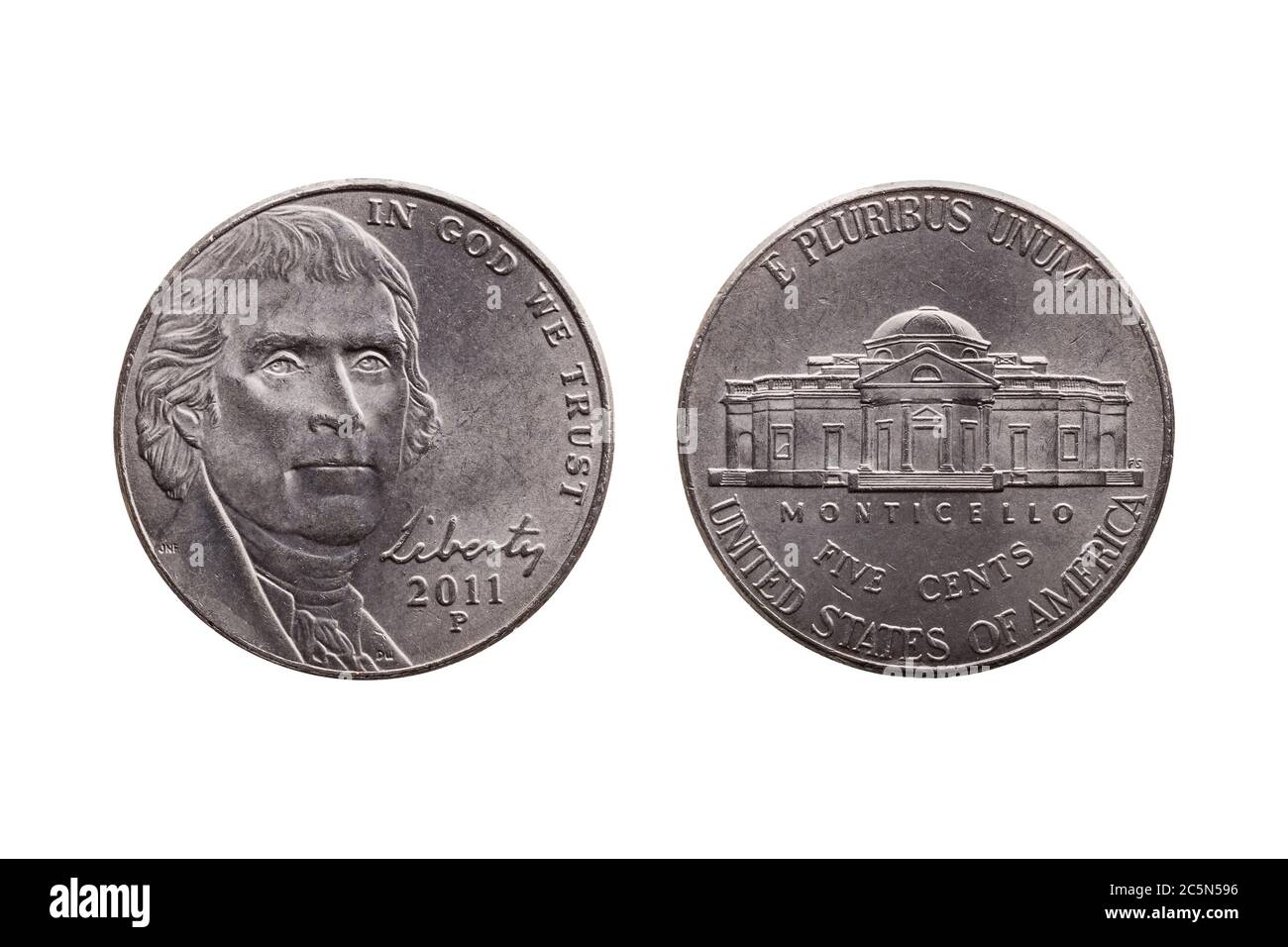 USA half dime nickel coin (25 cents) with a portrait image of Thomas ...