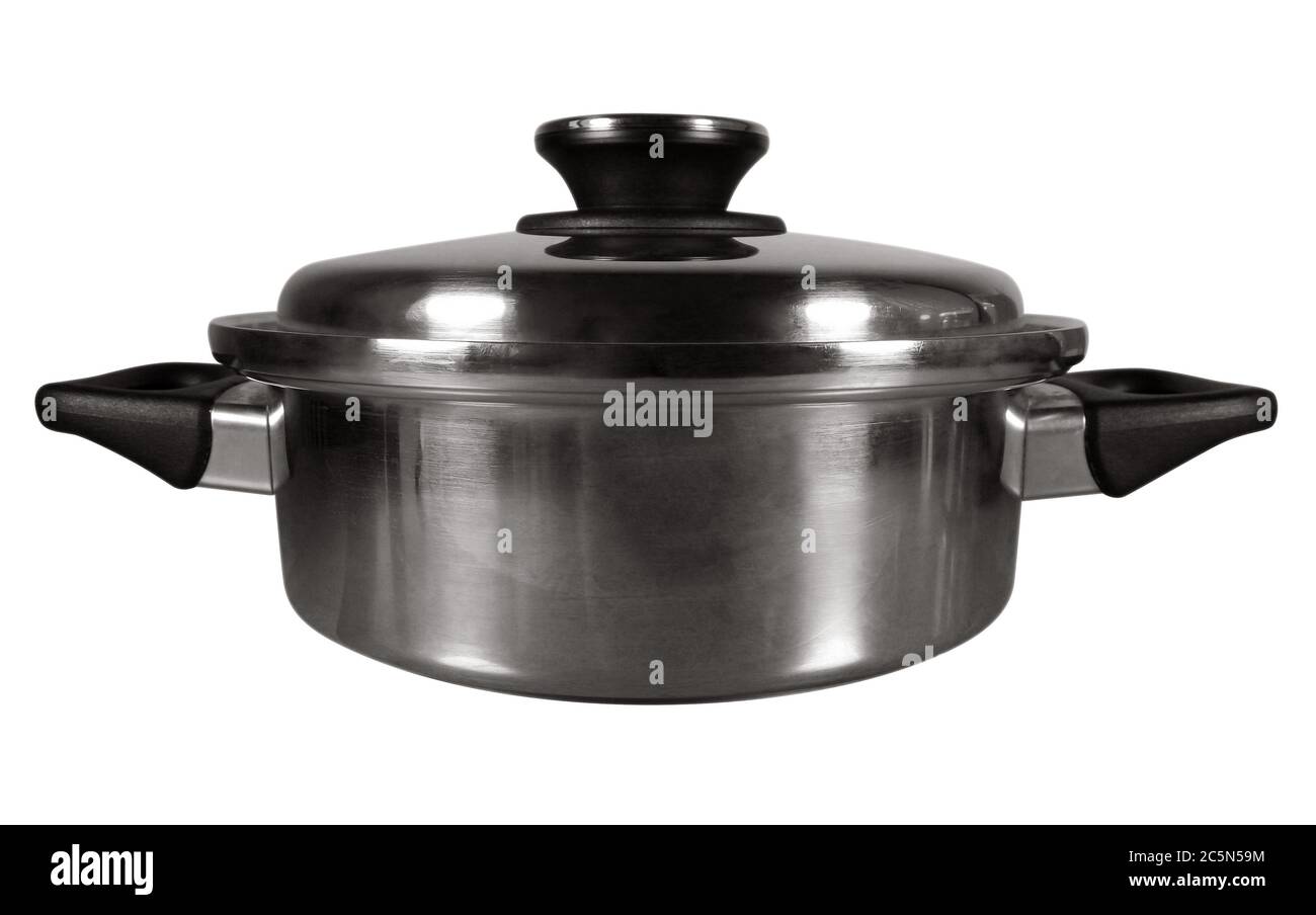 Silver saucepan isolated on white with clipping path Stock Photo - Alamy