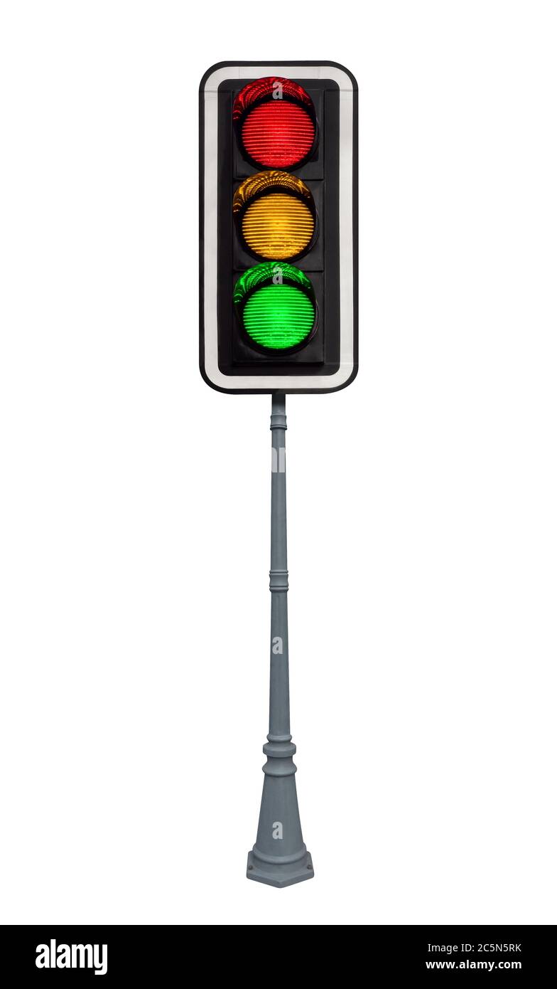 Traffic light on a leg isolated on white Stock Photo - Alamy