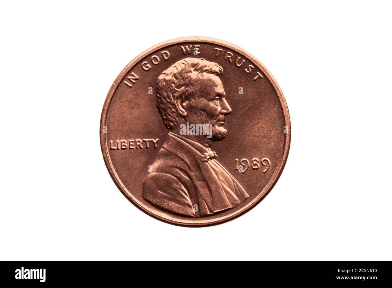 USA one cent penny coin with a portrait image of Abraham Lincoln cut ...