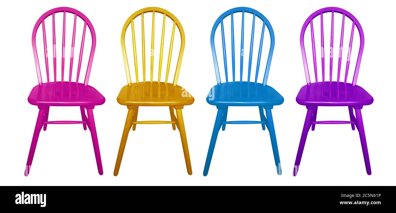 Colorful wooden chairs isolated on the white background Stock Photo - Alamy