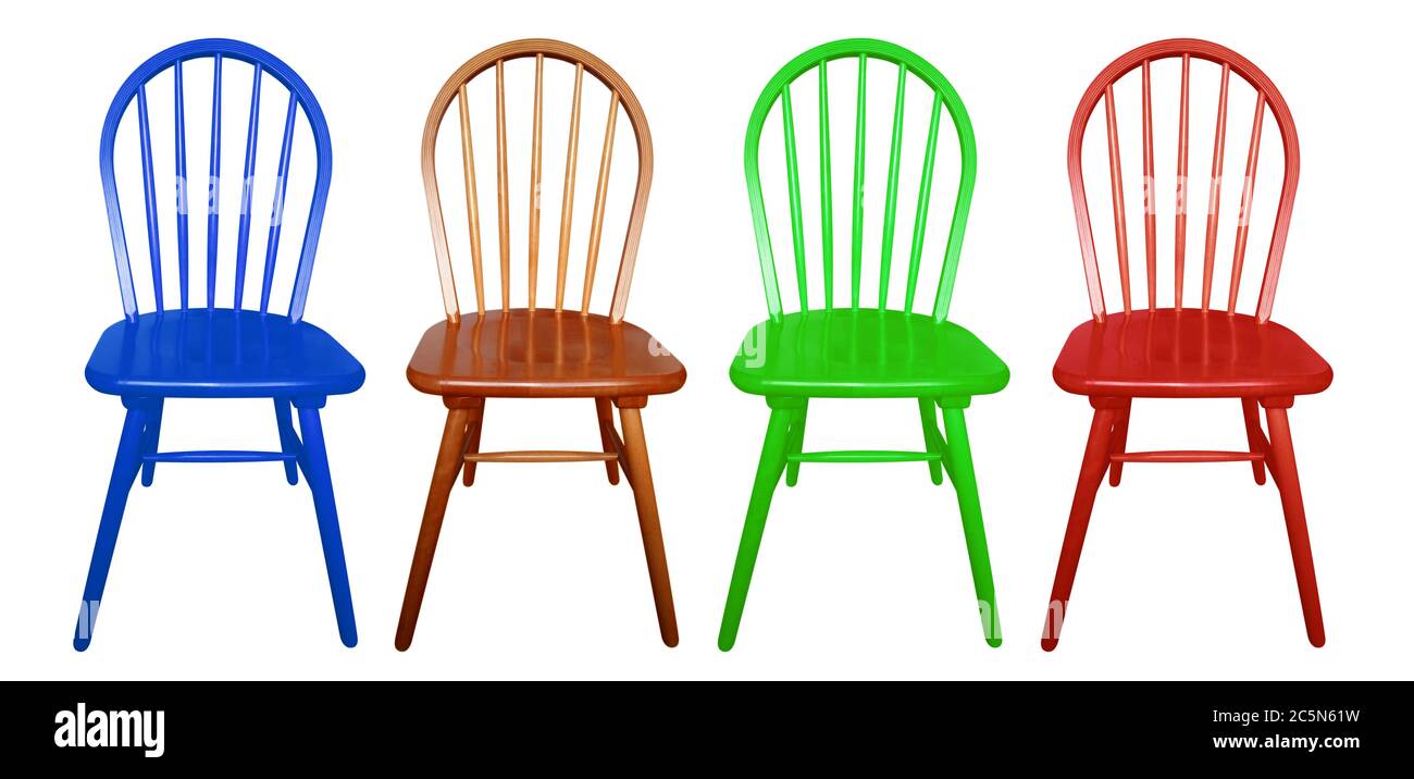 Colorful wooden chairs isolated on the white background Stock Photo - Alamy