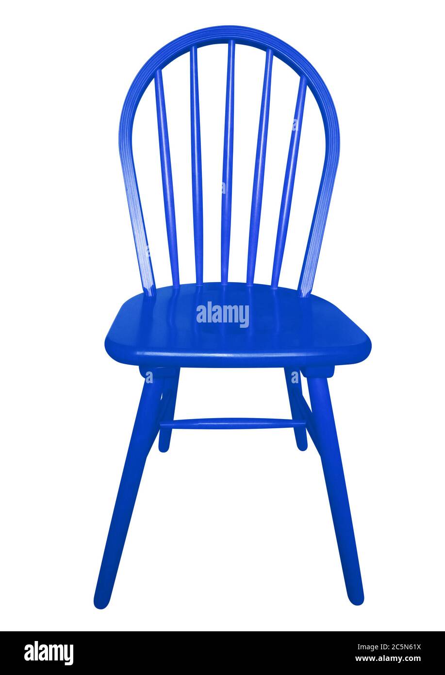 Dark blue wooden chair isolated on the white background. Clipping path ...