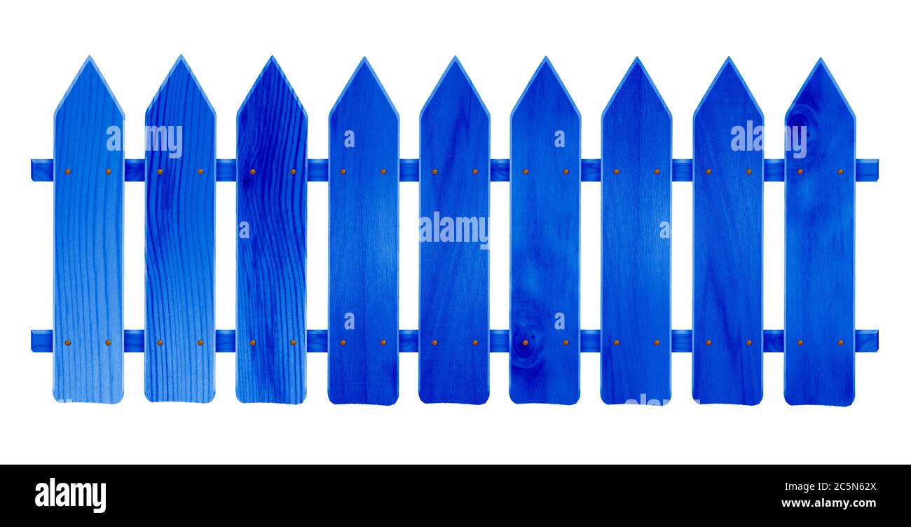Blue wooden fence isolated on white background Stock Photo - Alamy