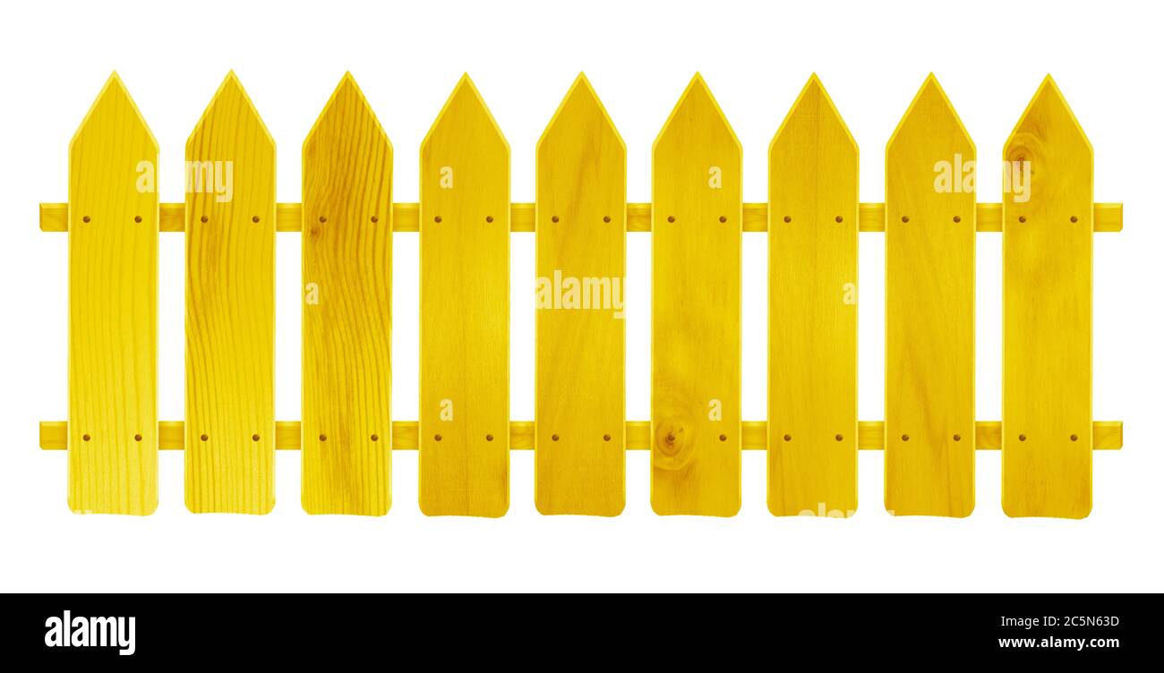 Yellow wooden fence isolated on white background Stock Photo - Alamy