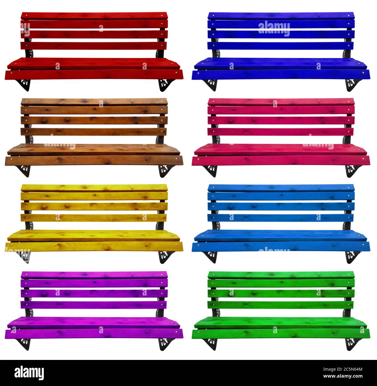 Colorful wooden Park Benches Isolated on White Background Stock Photo ...