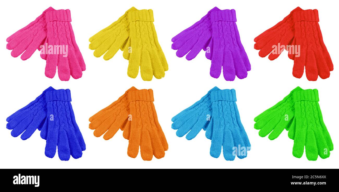 Colorful woolen gloves isolated on white background Stock Photo - Alamy