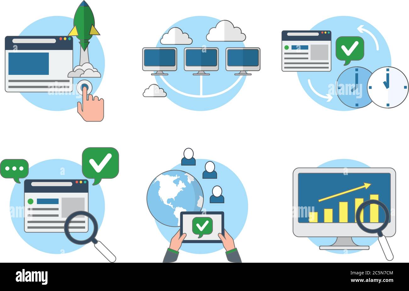 Set of business illustrations, digital solutions, customer support ...