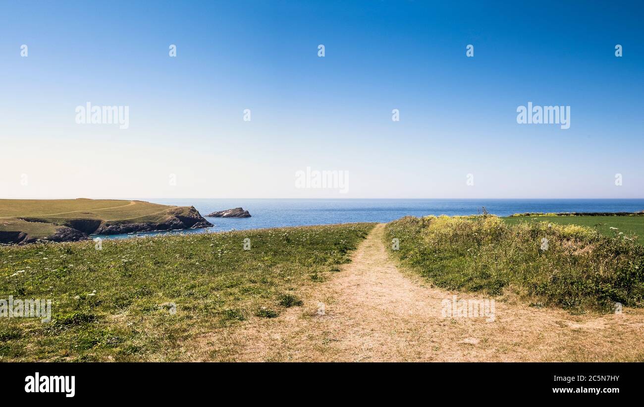 A panoramic image of a footpath on Pentire Point West in Newquay in ...