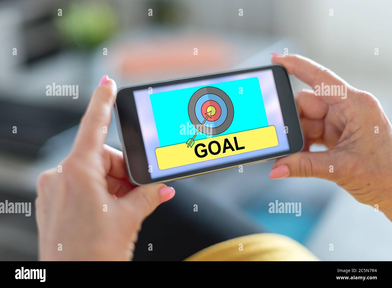 Smartphone screen displaying a goal concept Stock Photo - Alamy