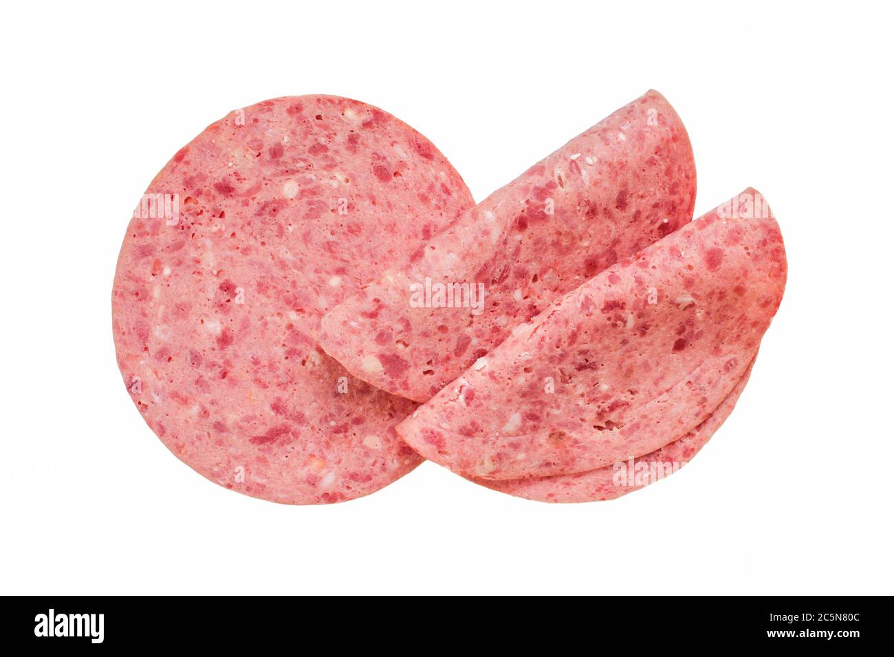 Slices of salami isolated on white background. Prepared beef meat Stock ...