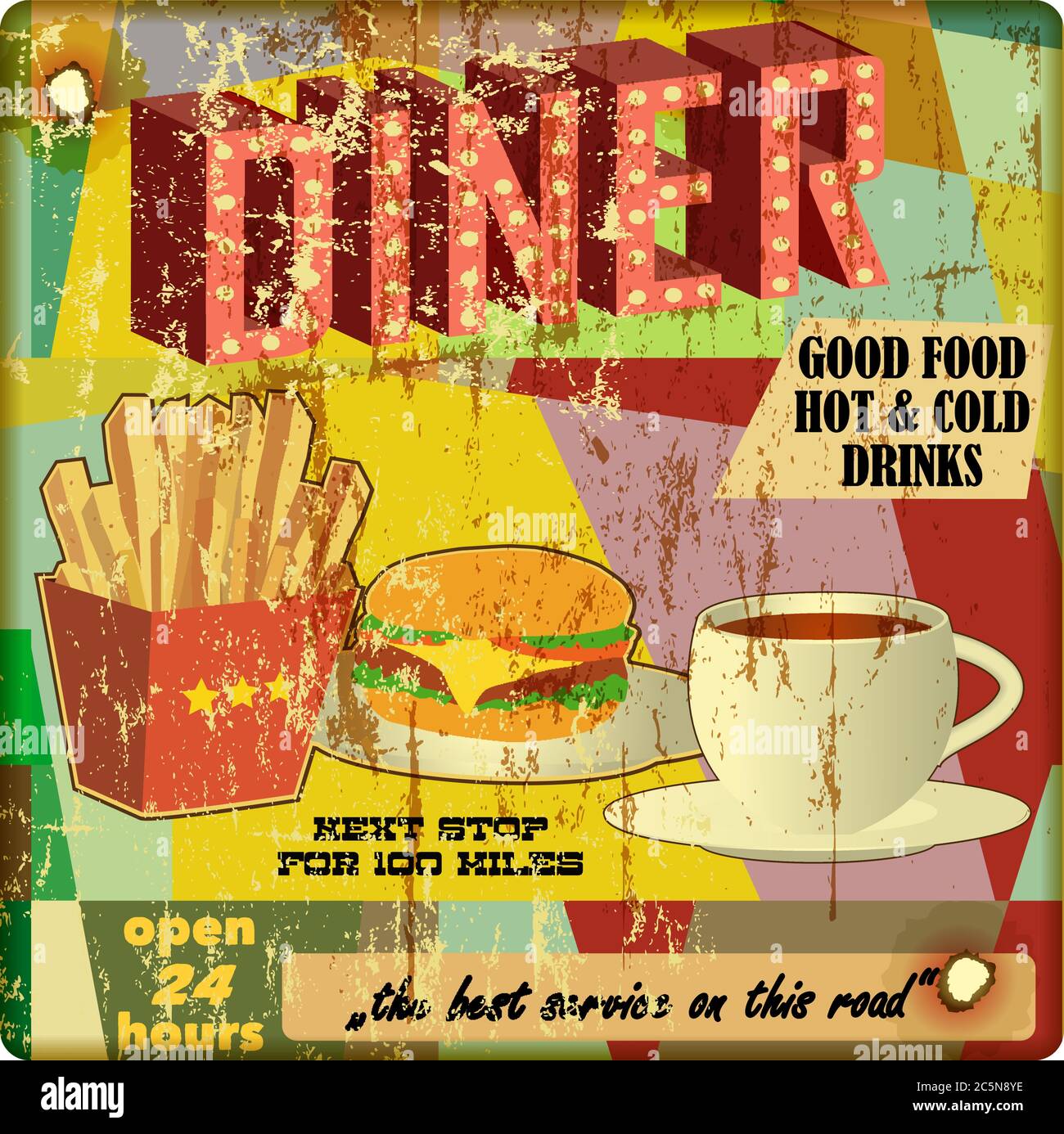 Vintage route 66 diner sign,old fast food restaurant advertsing sign, vector art illustration ...