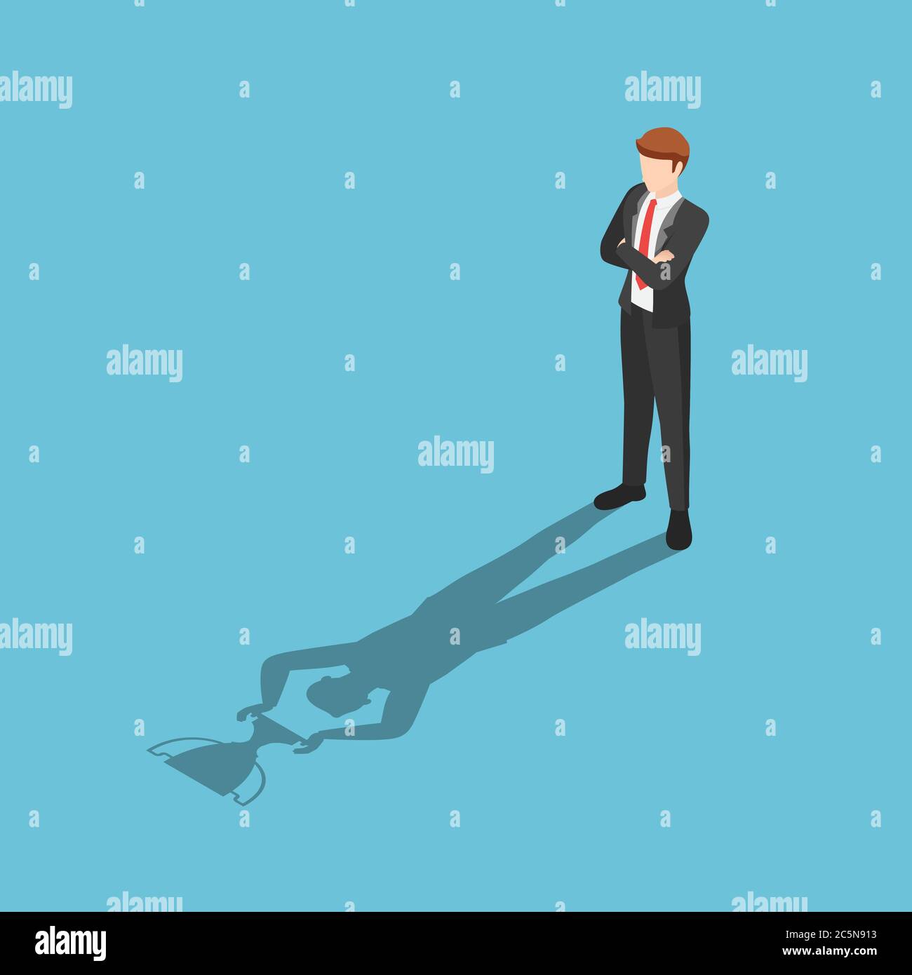Flat 3d isometric businessman standing with his shadow holding winner ...