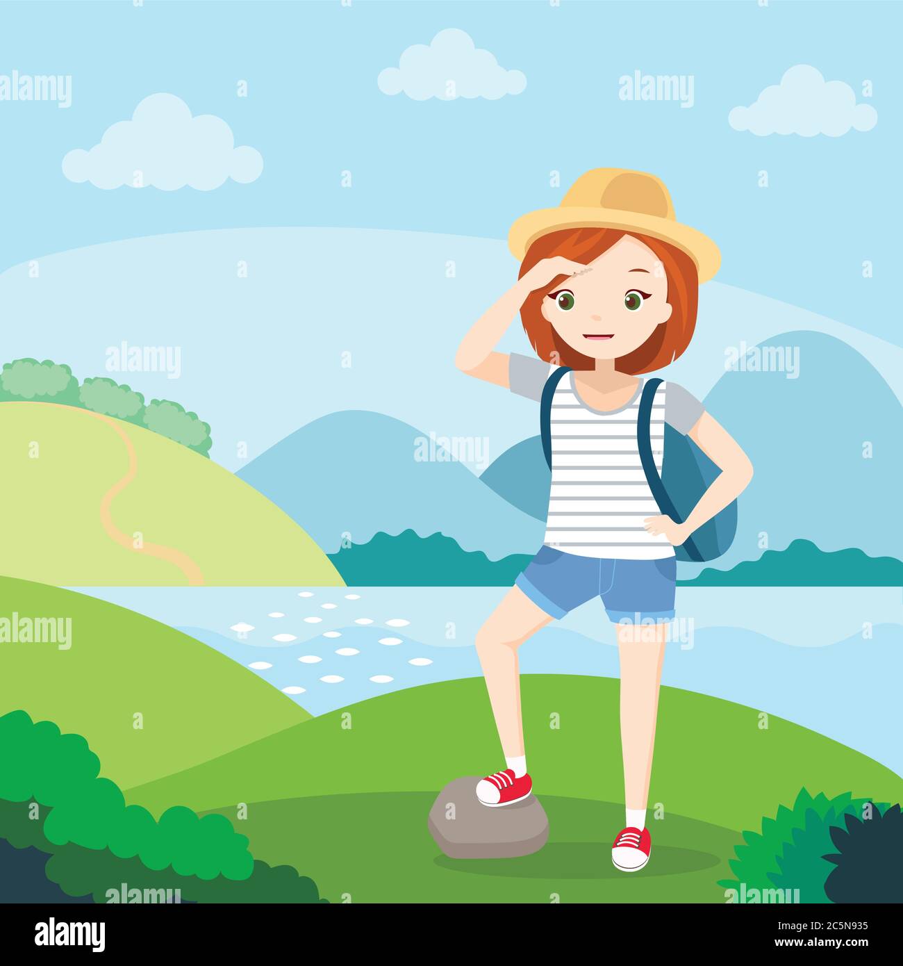 Traveler in the hills Stock Vector Images - Alamy