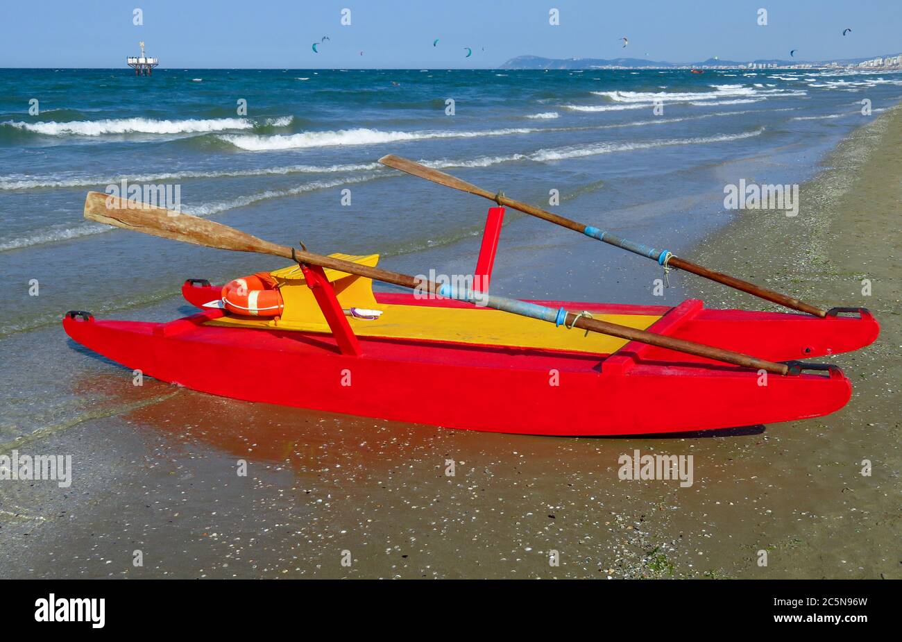 Rescue boat at a beach in Rimini, italy Stock Photo - Alamy