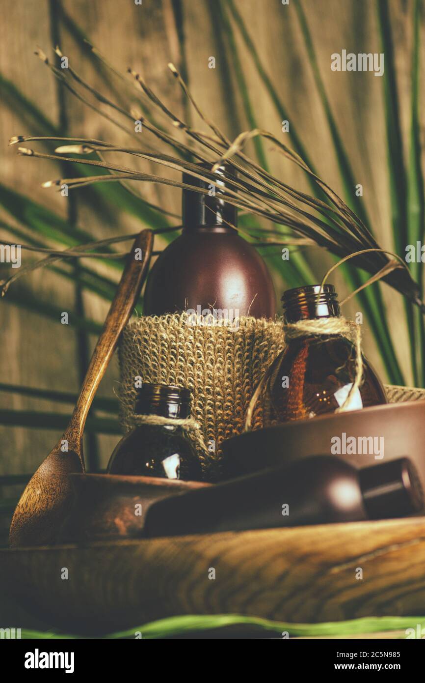 Spa chocolate concept on a wooden background. Chocolate body skin ...