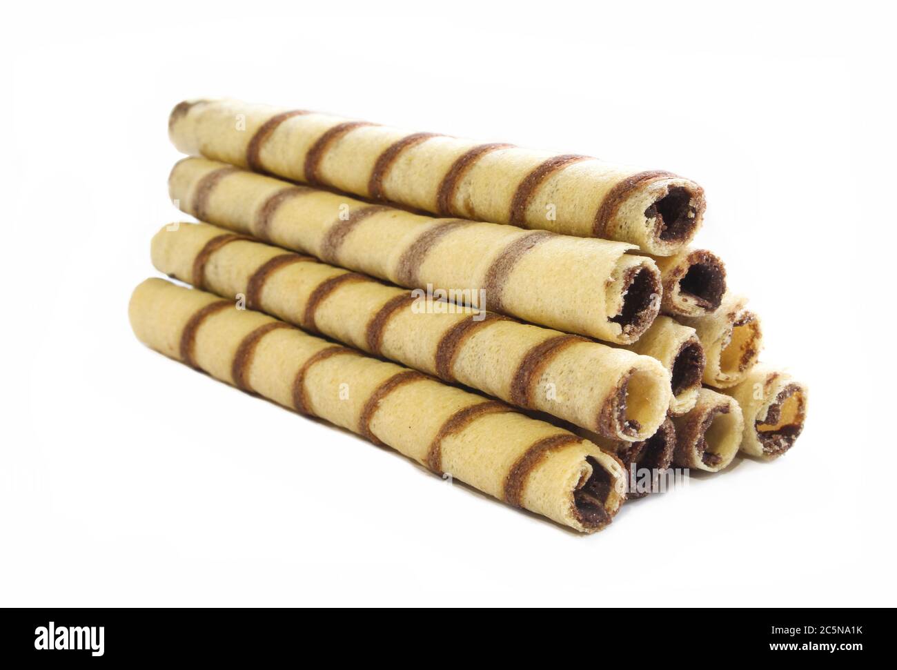 Striped Waffle rolls isolated on white background Stock Photo - Alamy