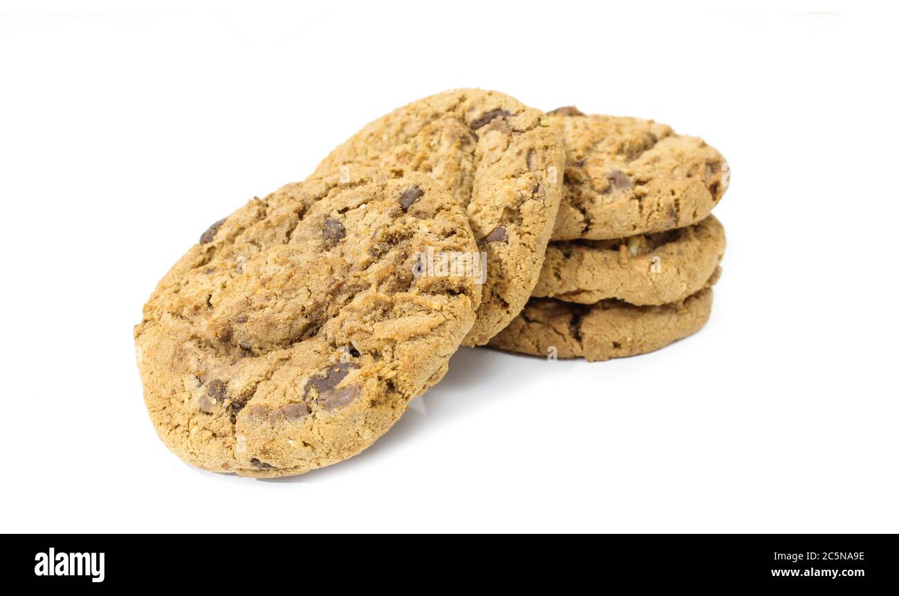 Stack of chocolate cookies isolated on white background. Crumbly and ...