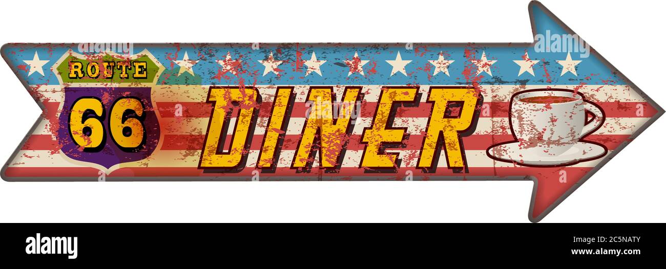 Vintage route 66 diner sign,old fast food restaurant advertsing sign ...