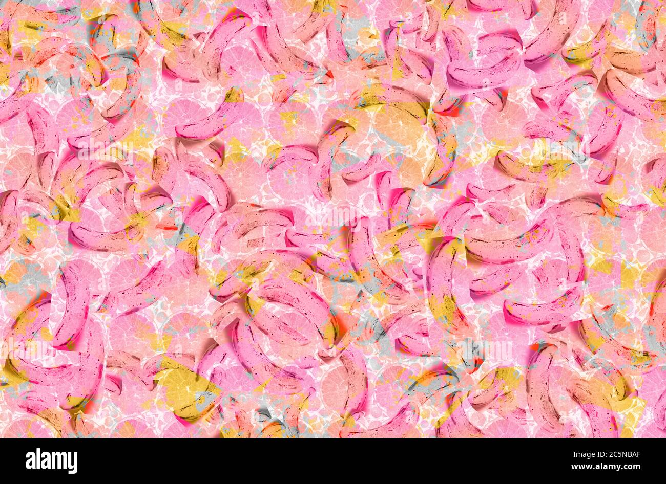 abstract fruits bananas print pink background Stock Photo - Alamy