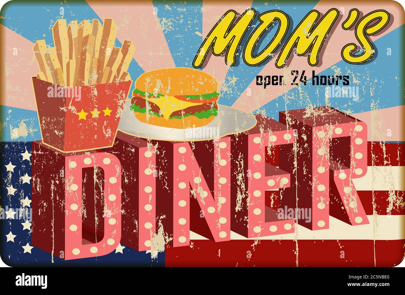 grungy diner sign, retro style, vector illustration Stock Vector Image ...